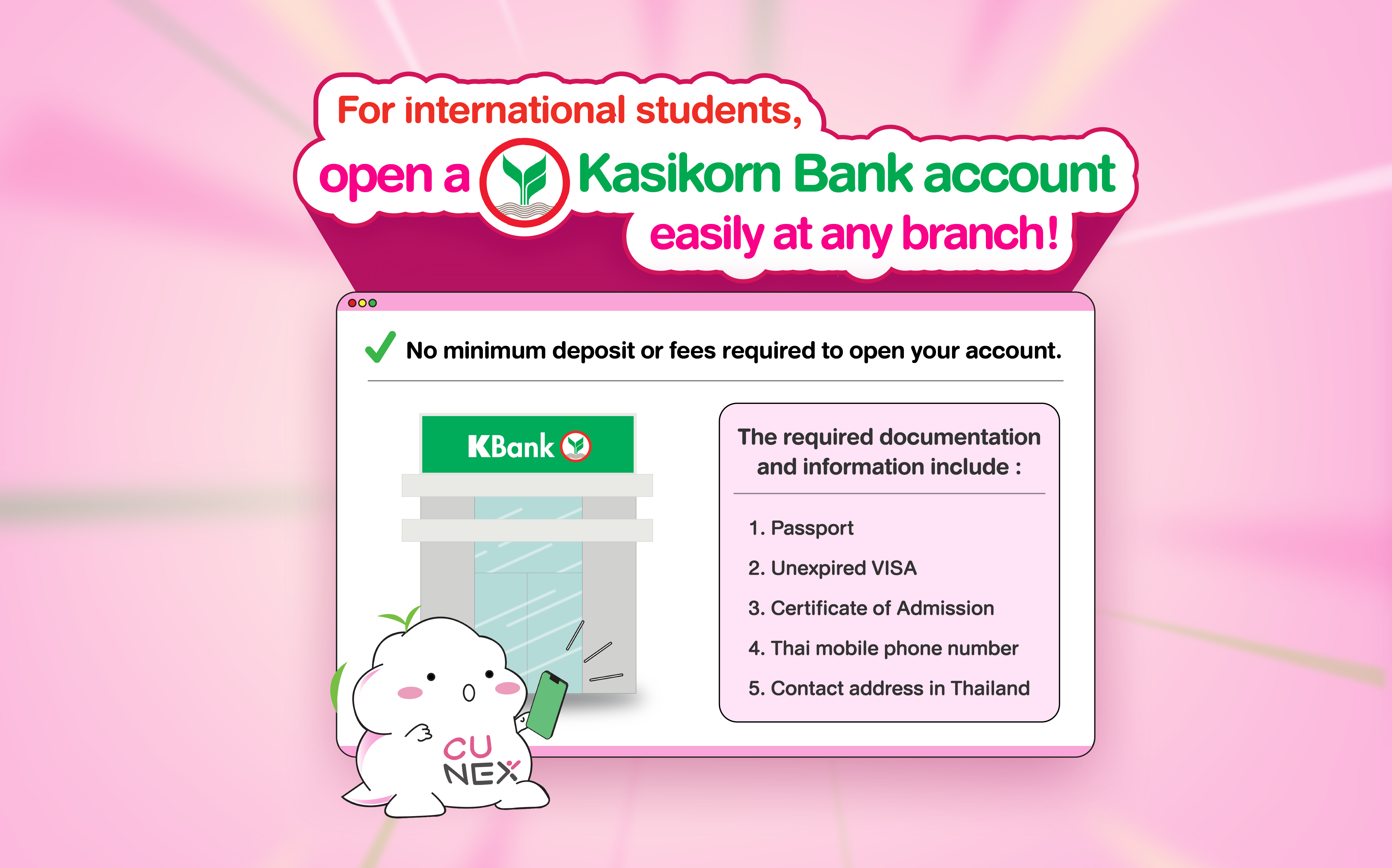 For international students, open a Kasikorn Bank account easily at any ...